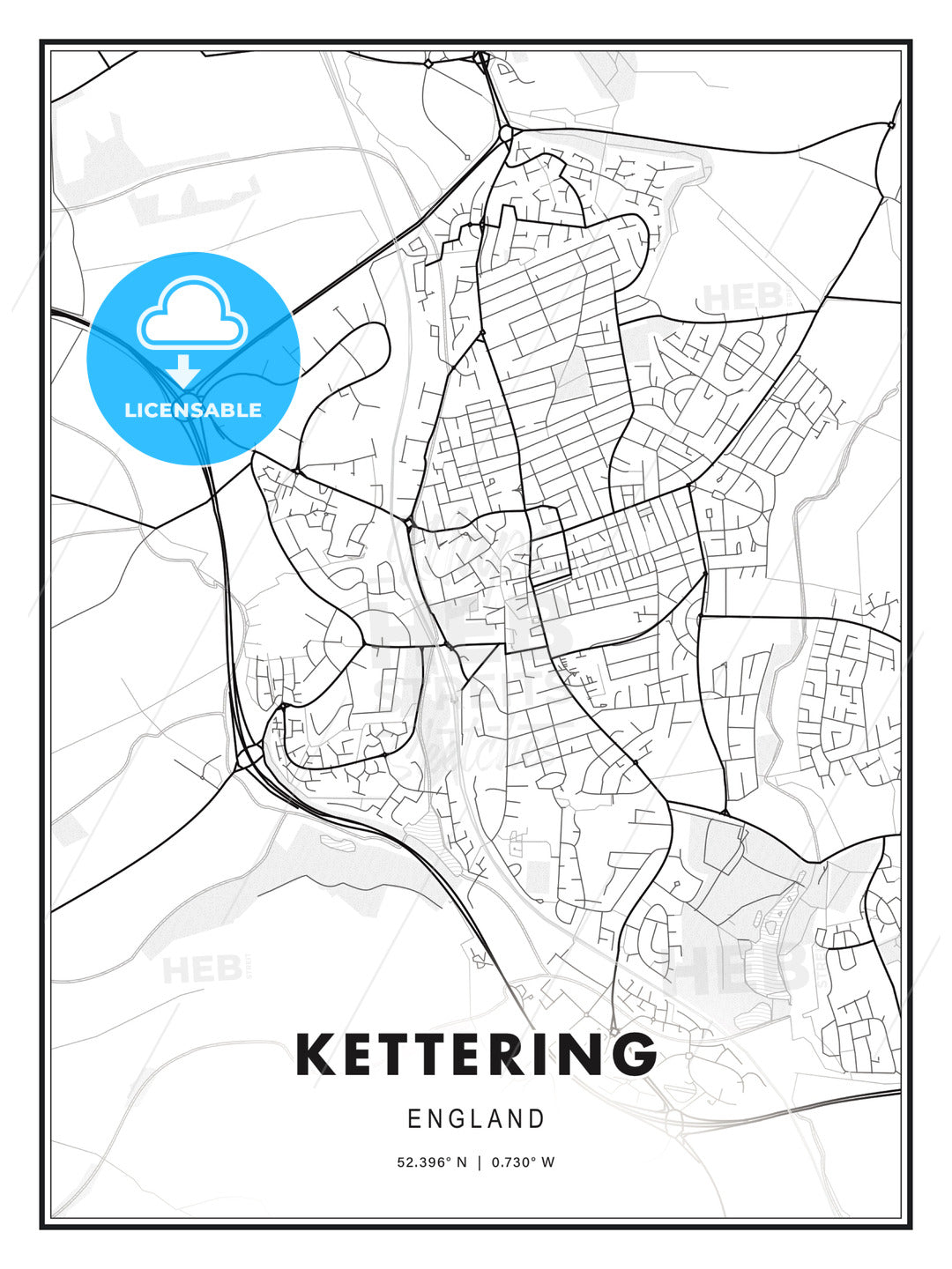 Kettering, England, Modern Map Print Template in Various Formats ...