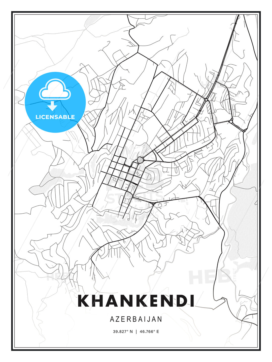 Khankendi, Azerbaijan, Modern Map Print Template in Various Formats - HEBSTREITS