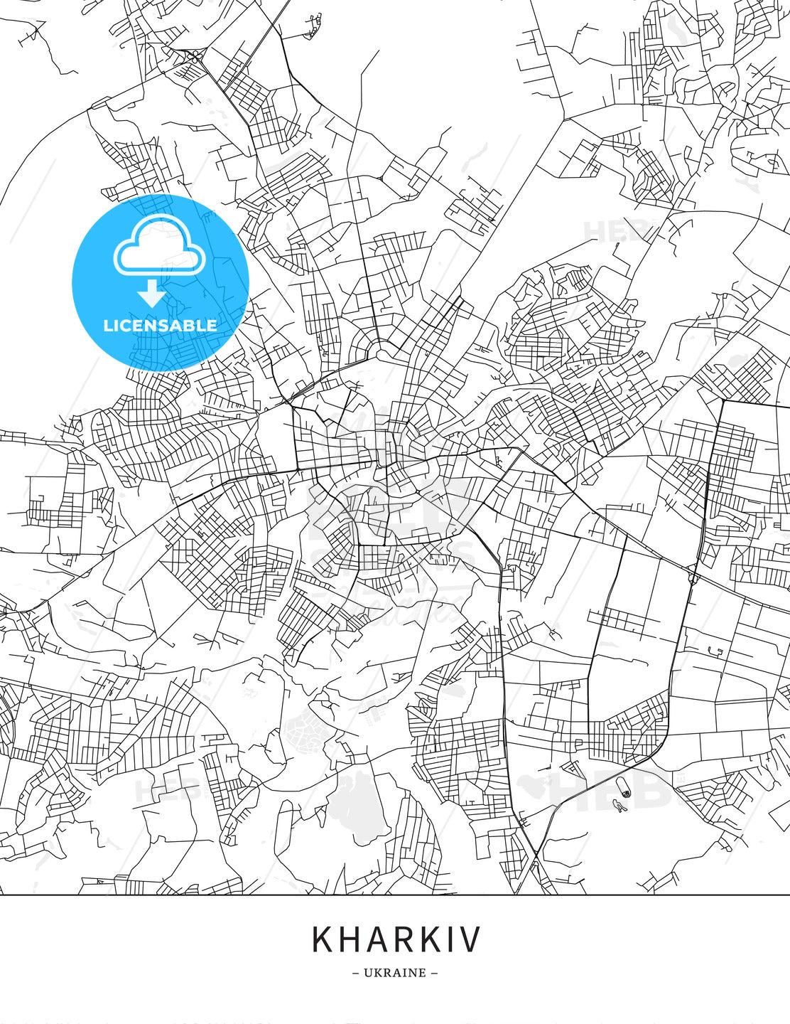 Kharkiv, Ukraine, Map Poster Borderless Print Template – HEBSTREITS