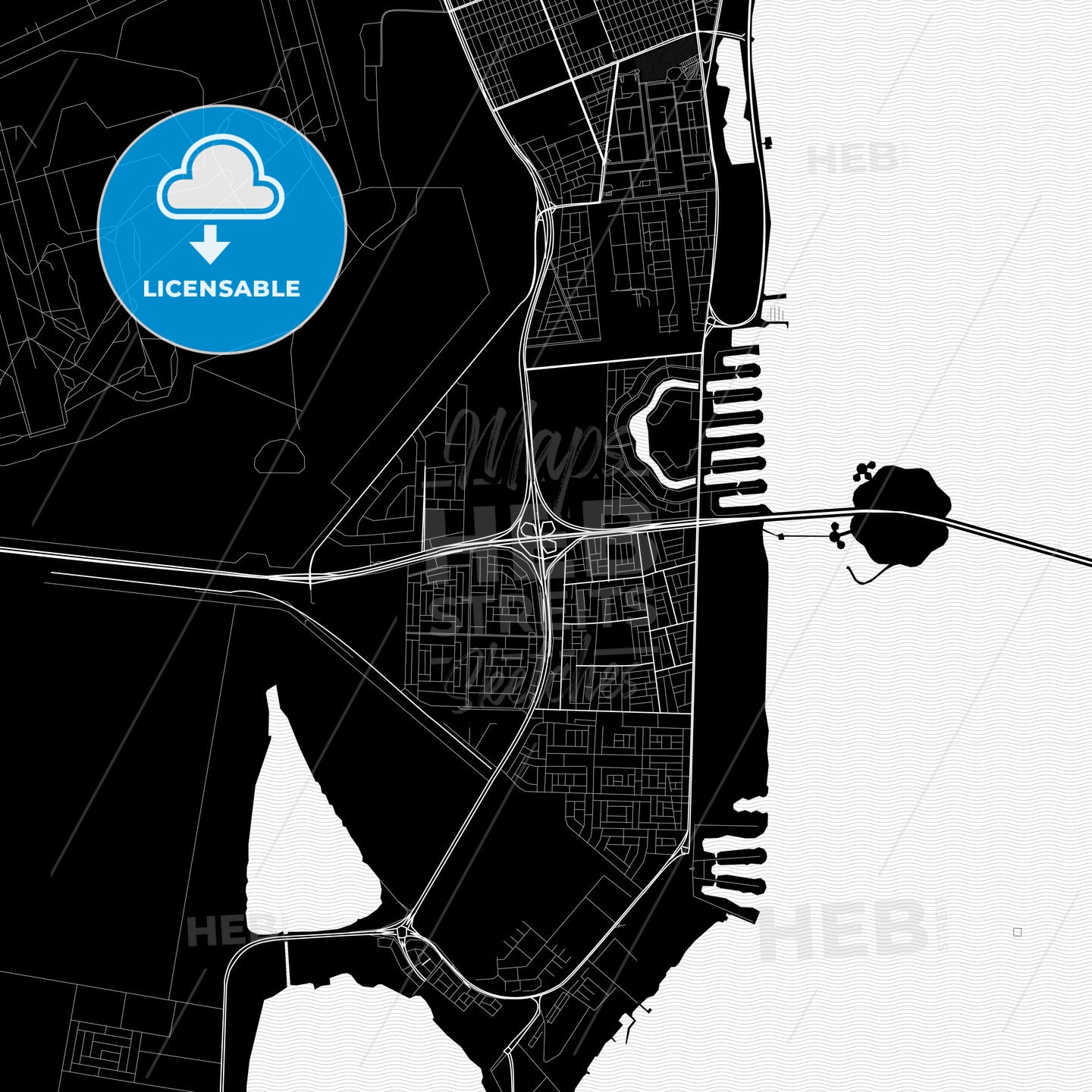Khobar, Saudi Arabia Pdf Vector Map Black And White – HEBSTREITS