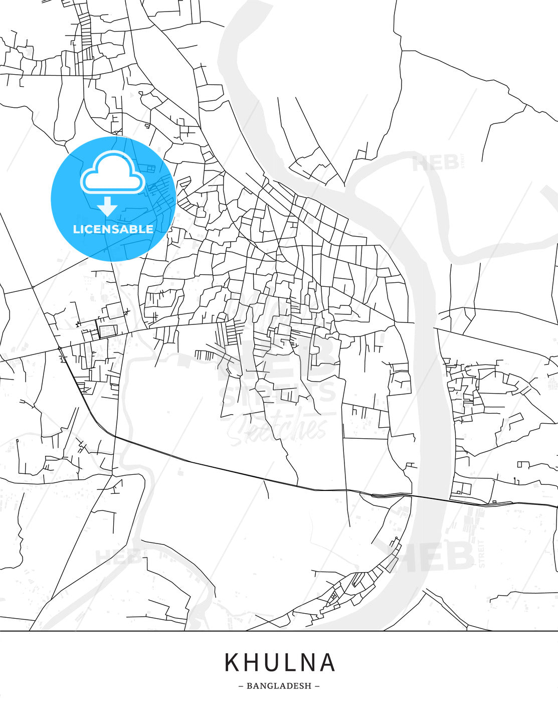 Khulna, Bangladesh, Map Poster Borderless Print Template – HEBSTREITS
