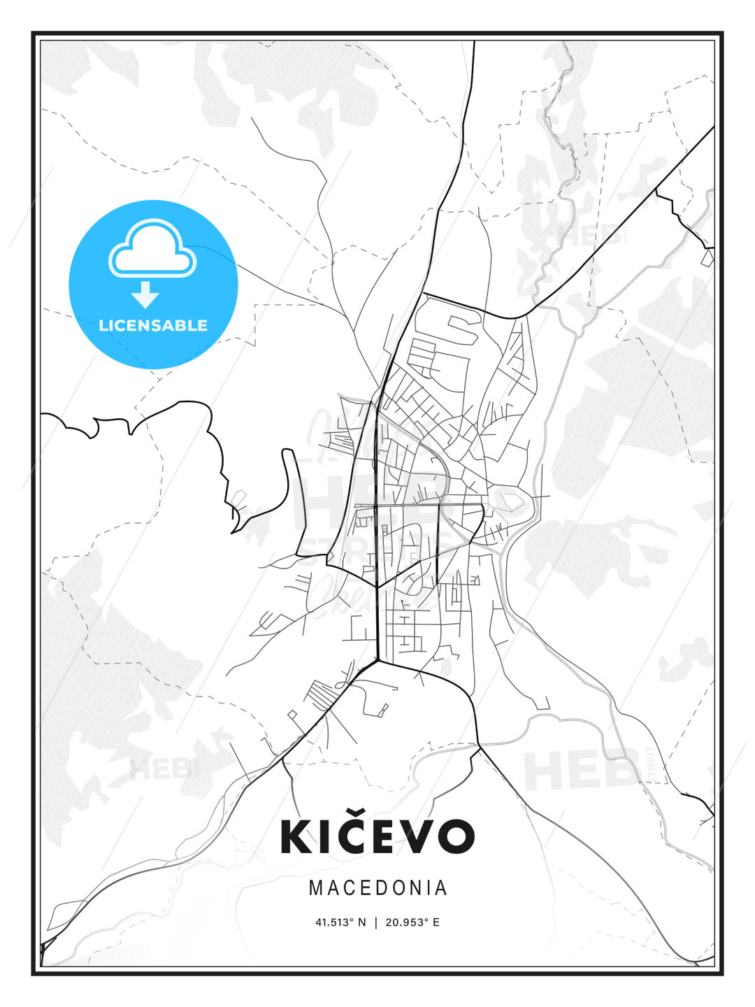 Kičevo, Macedonia, Modern Map Print Template in Various Formats ...