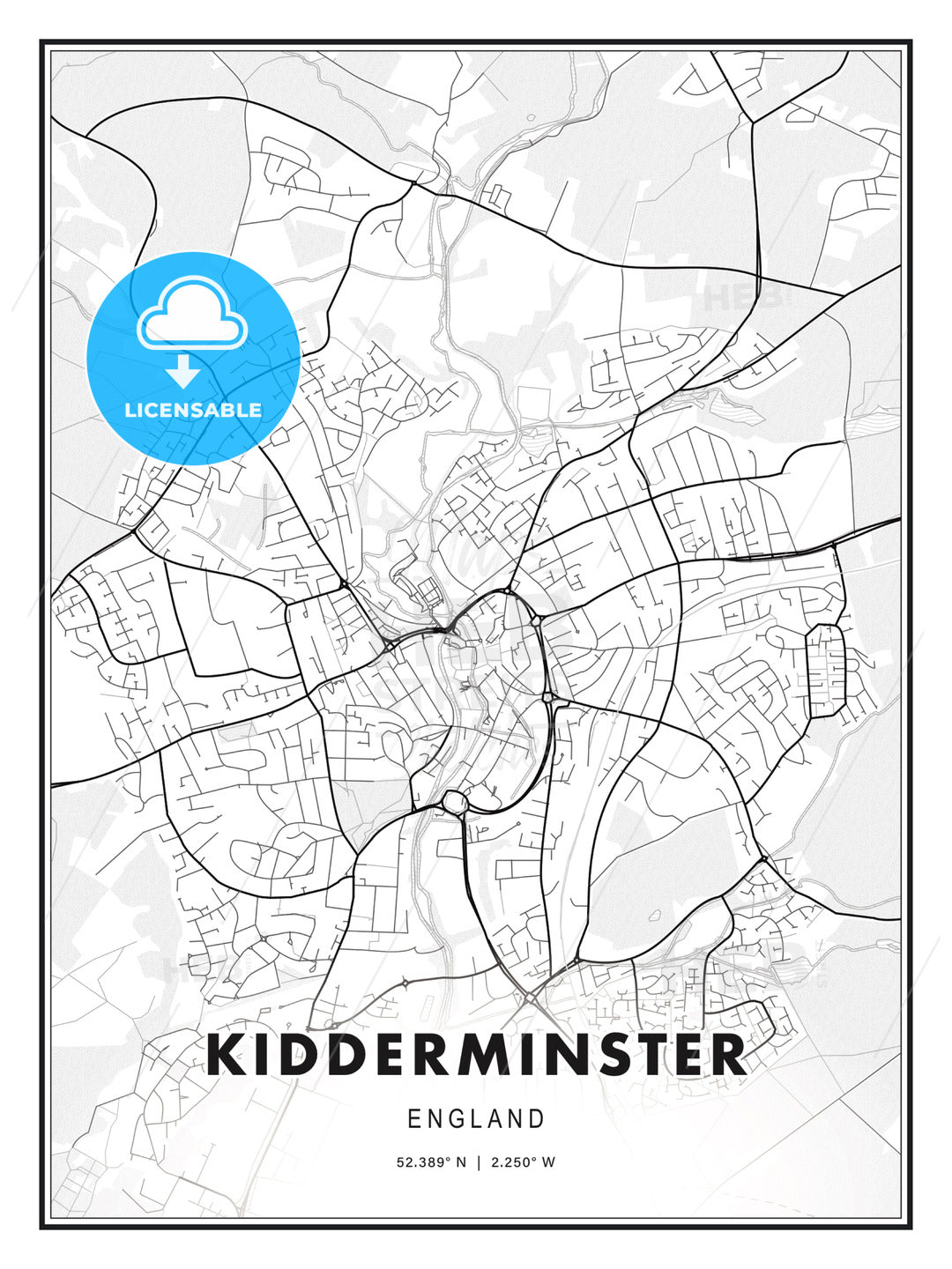 Kidderminster, England, Modern Map Print Template in Various Formats ...