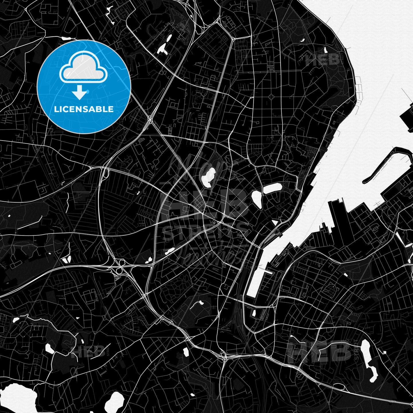 Kiel, Germany PDF vector map black and white - HEBSTREITS
