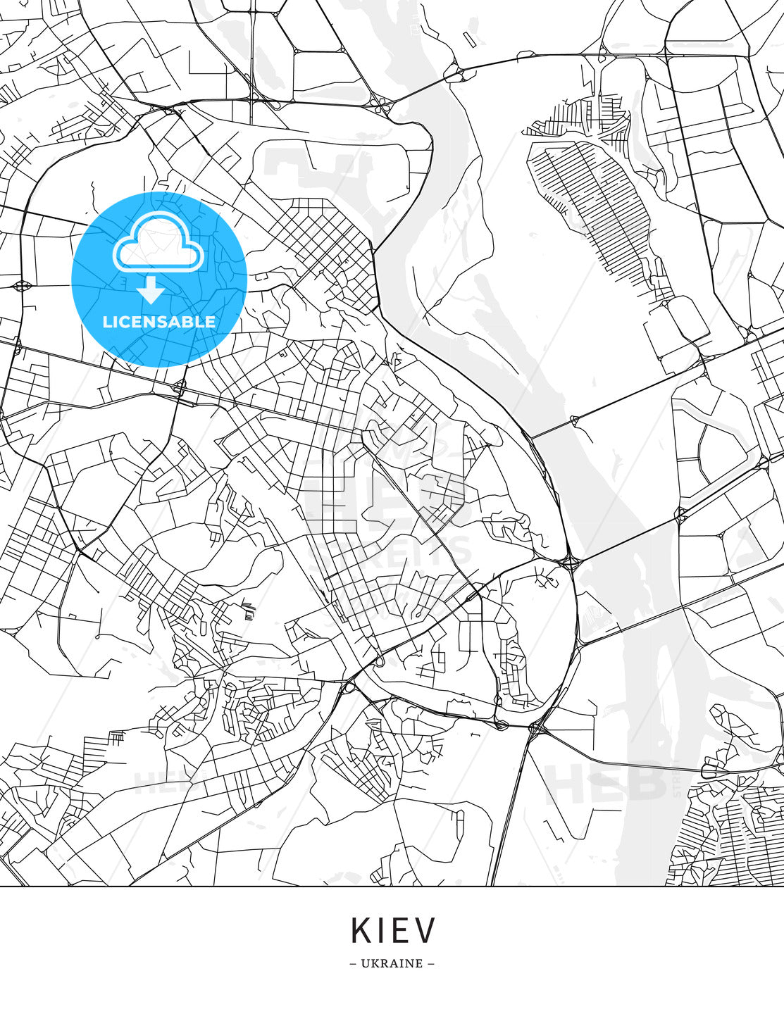 Kyiv, Ukraine, Map Poster Borderless Print Template – HEBSTREITS