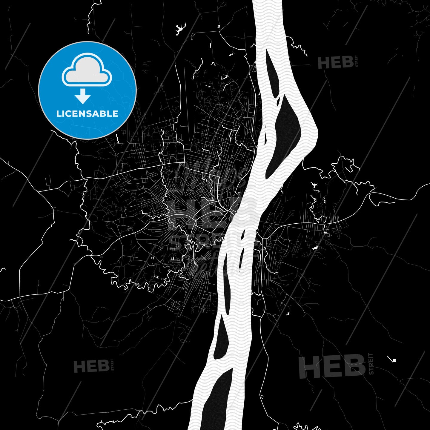 Kindu, DR Congo PDF vector map black and white - HEBSTREITS