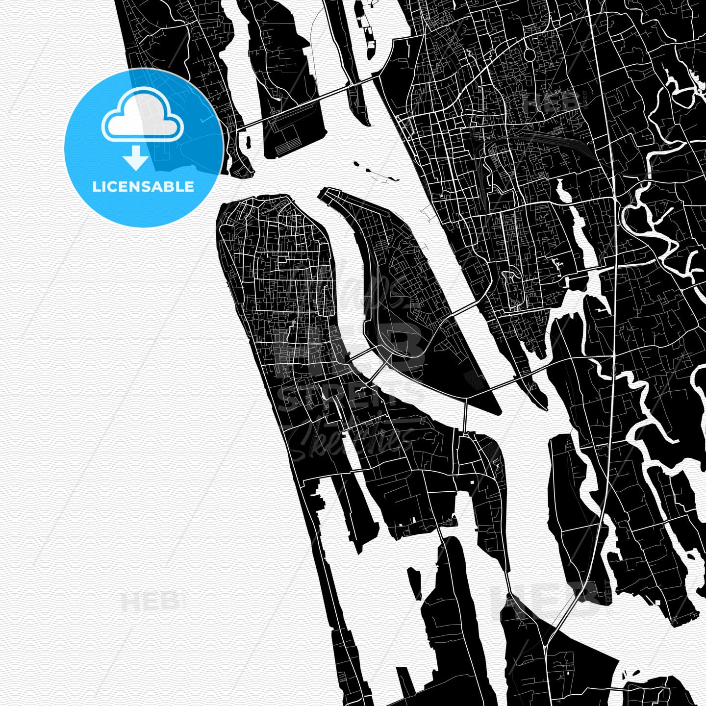 Kochi, India Pdf Vector Map Black And White – HEBSTREITS