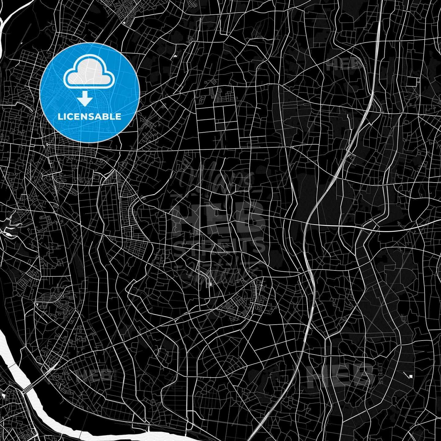 Koga, Japan Pdf Vector Map Black And White – HEBSTREITS