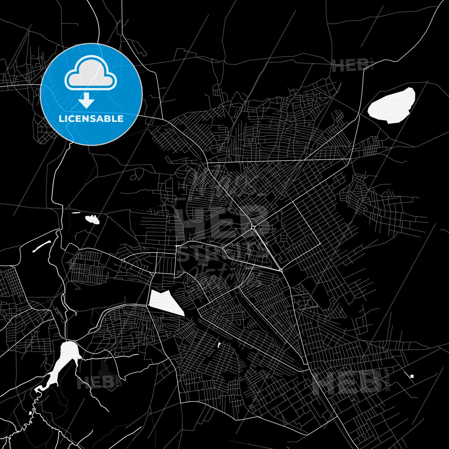 Kolwezi, DR Congo PDF vector map black and white - HEBSTREITS