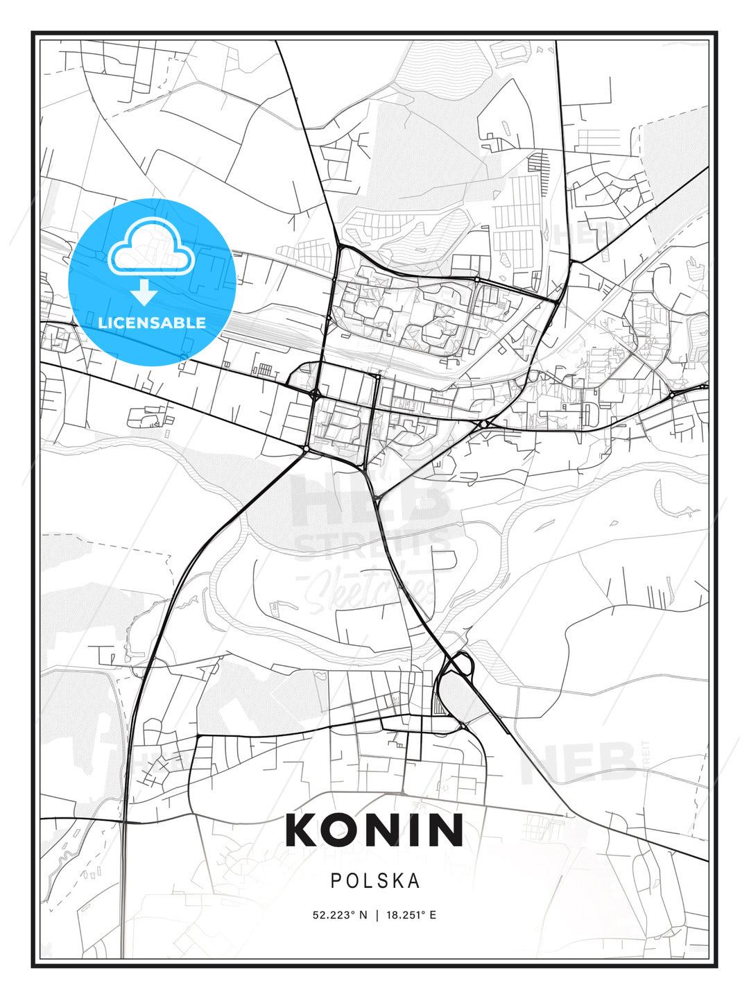 Konin, Poland, Modern Map Print Template in Various Formats - HEBSTREITS