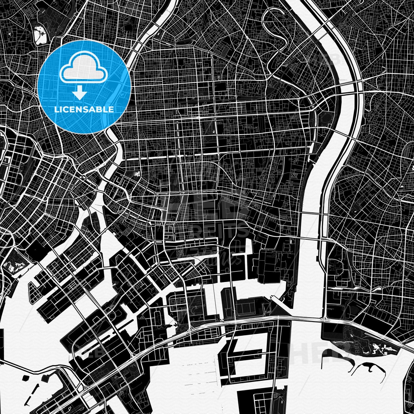 Kōtō, Japan Pdf Vector Map Black And White – HEBSTREITS