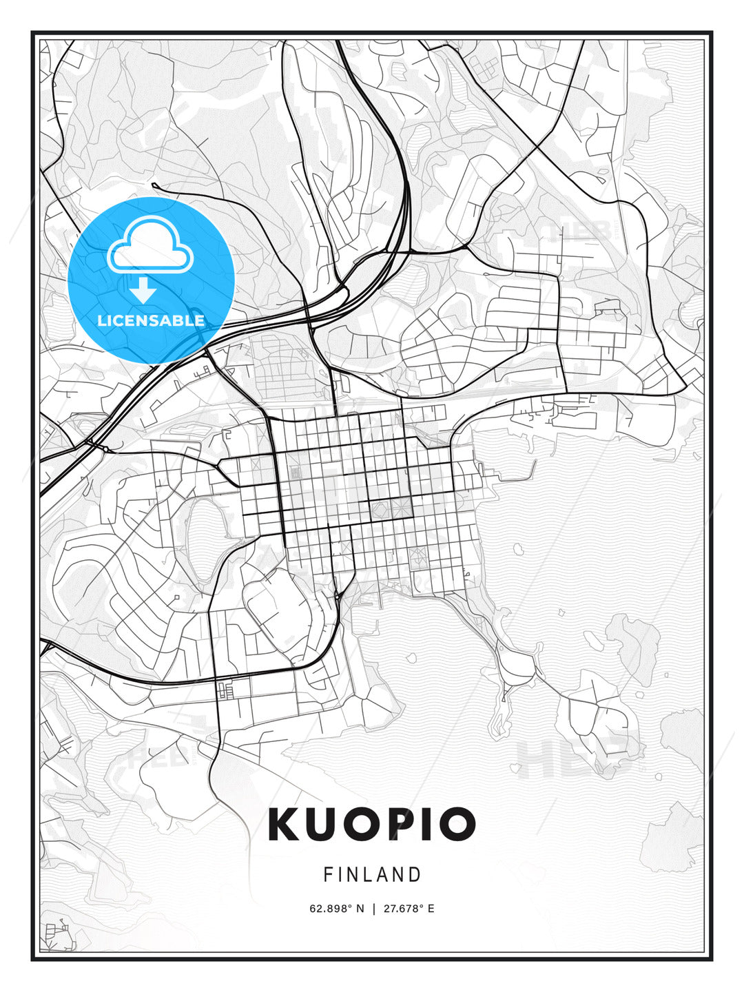 Kuopio, Finland, Modern Map Print Template in Various Formats - HEBSTREITS
