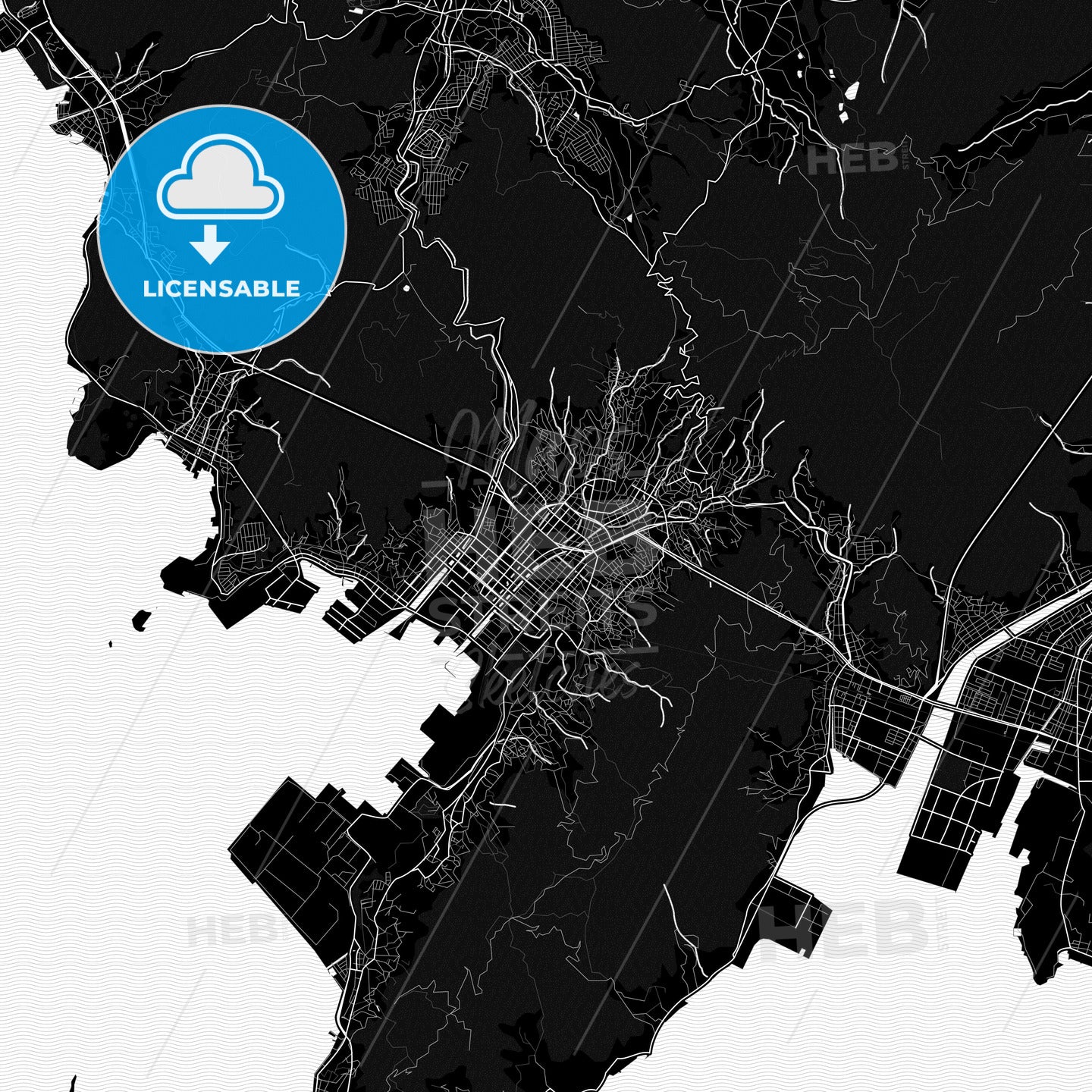 Kure, Japan Pdf Vector Map Black And White – HEBSTREITS