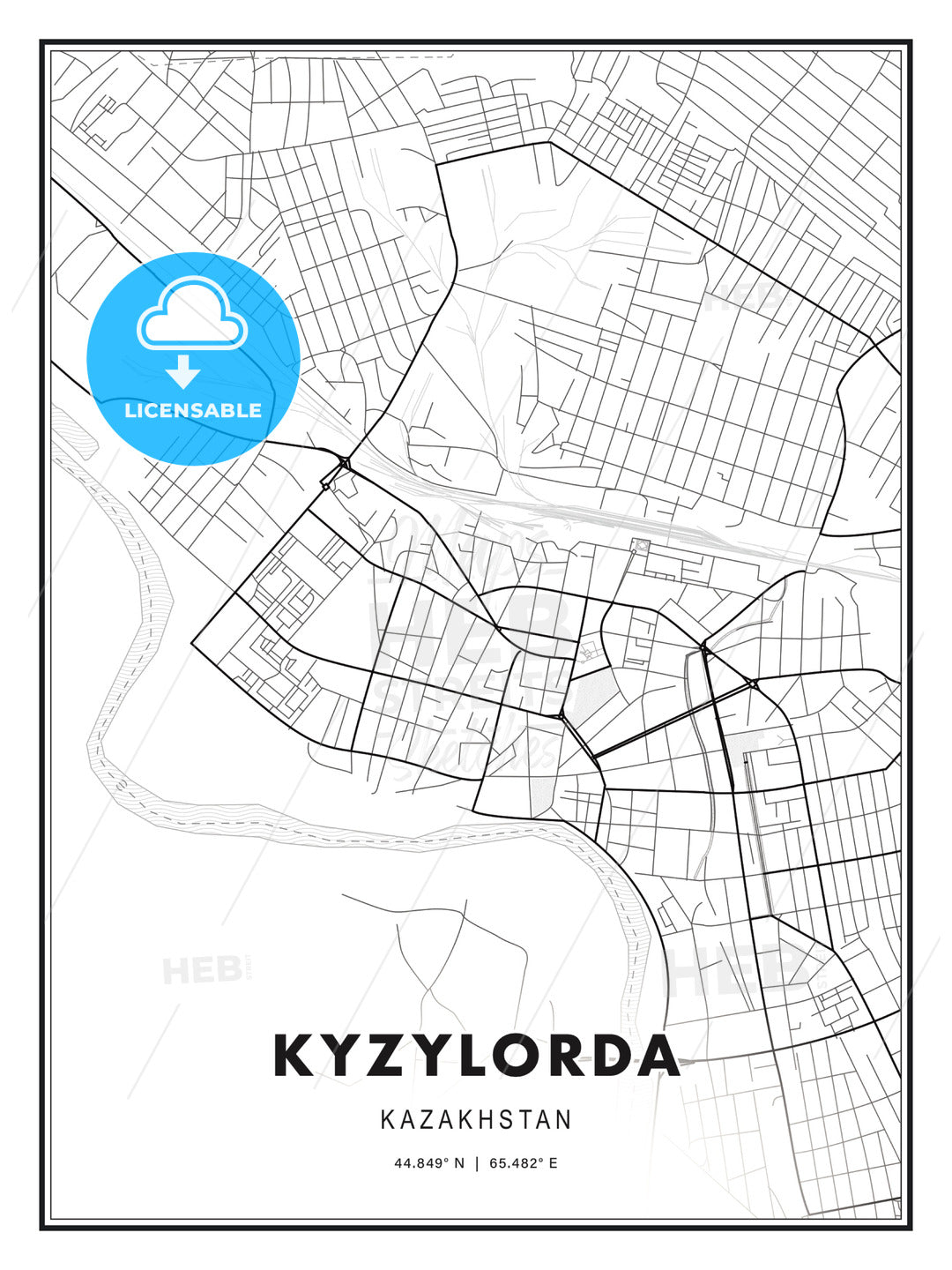Kyzylorda, Kazakhstan, Modern Map Print Template in Various Formats ...