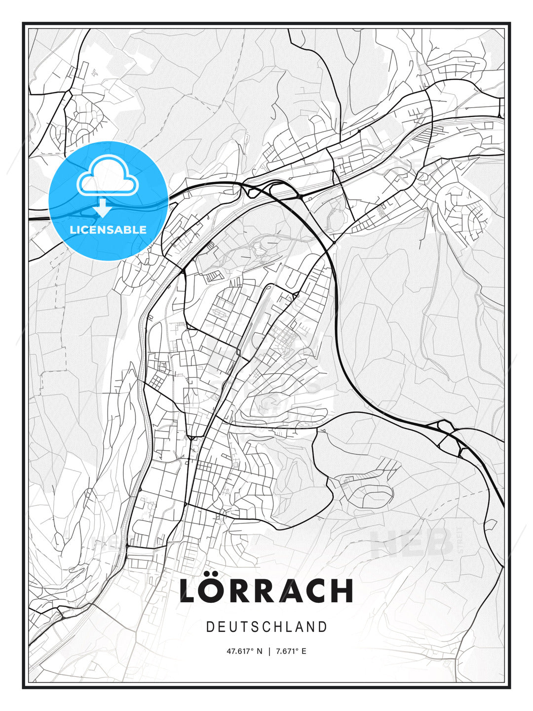 LÖRRACH / Lorrach, Germany, Modern Map Print Template in Various ...