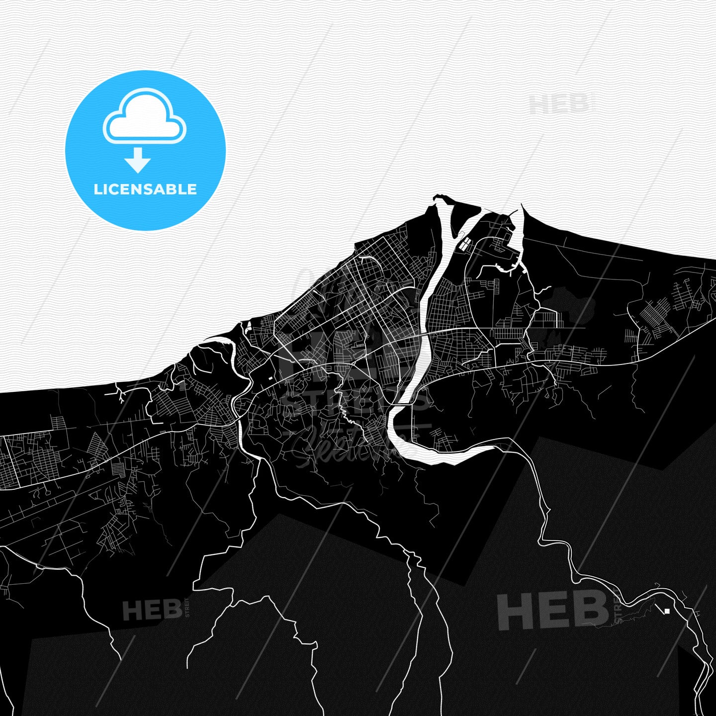 La Ceiba, Honduras Pdf Vector Map Black And White – HEBSTREITS