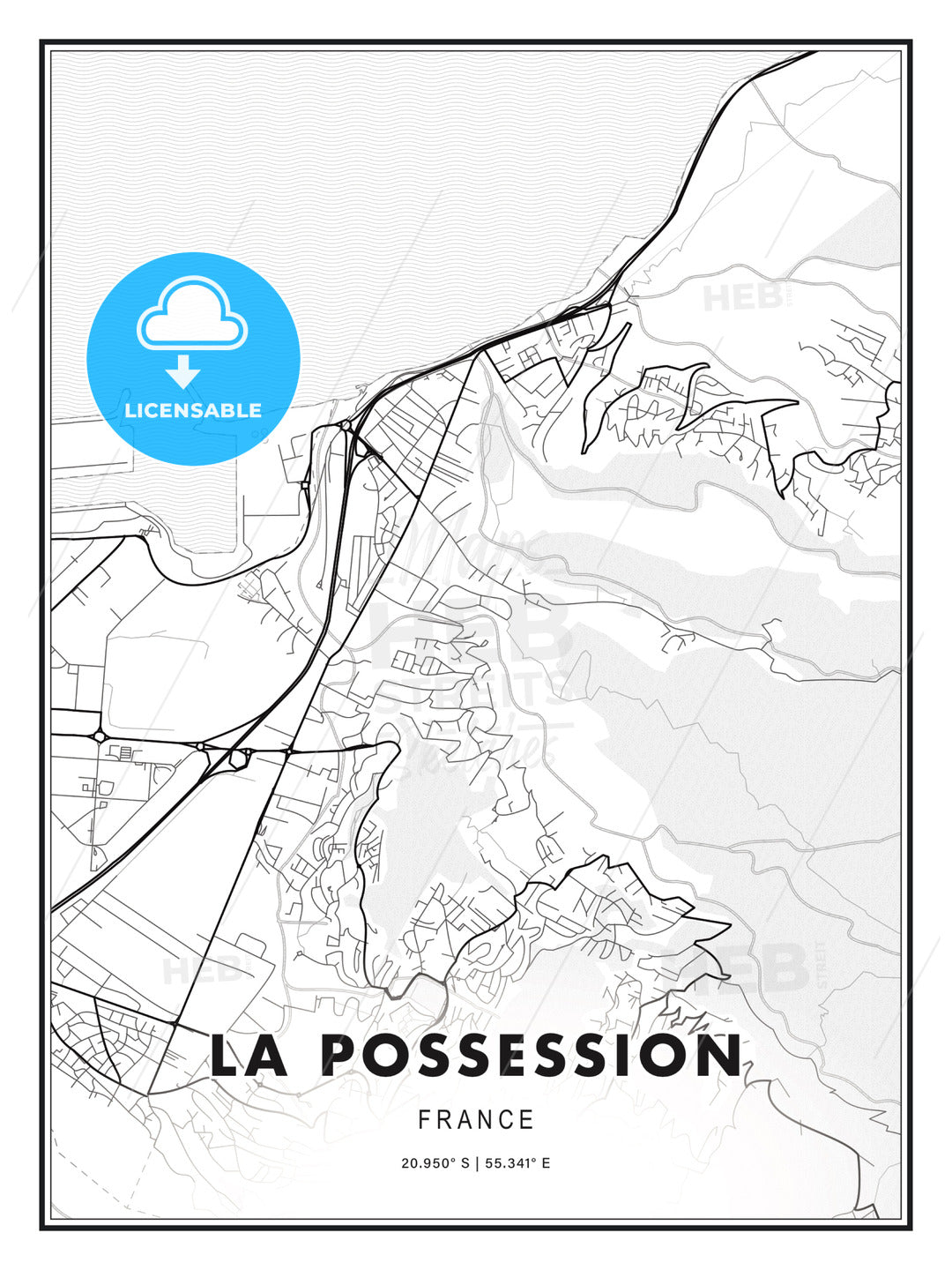 La Possession, France, Modern Map Print Template in Various Formats ...