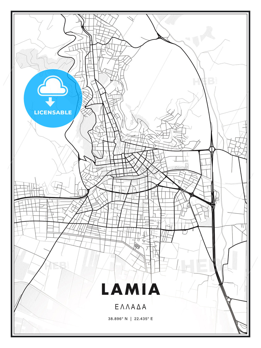 Lamia, Greece, Modern Map Print Template in Various Formats - HEBSTREITS