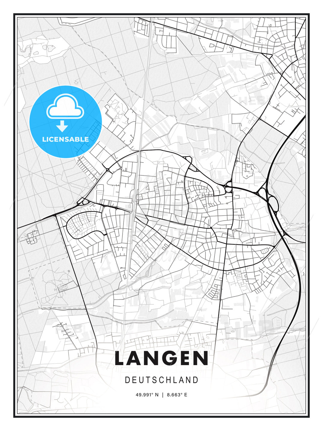 Langen, Germany, Modern Map Print Template in Various Formats - HEBSTREITS