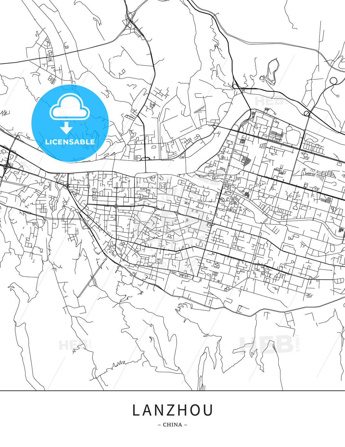 Lanzhou, China, Map Poster Borderless Print Template – HEBSTREITS