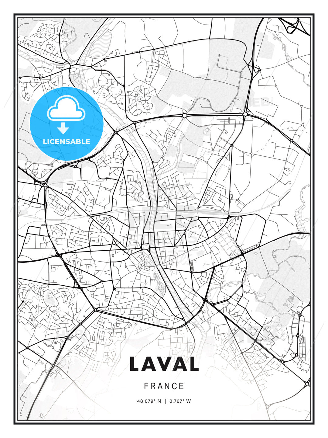 Laval, France, Modern Map Print Template in Various Formats - HEBSTREITS