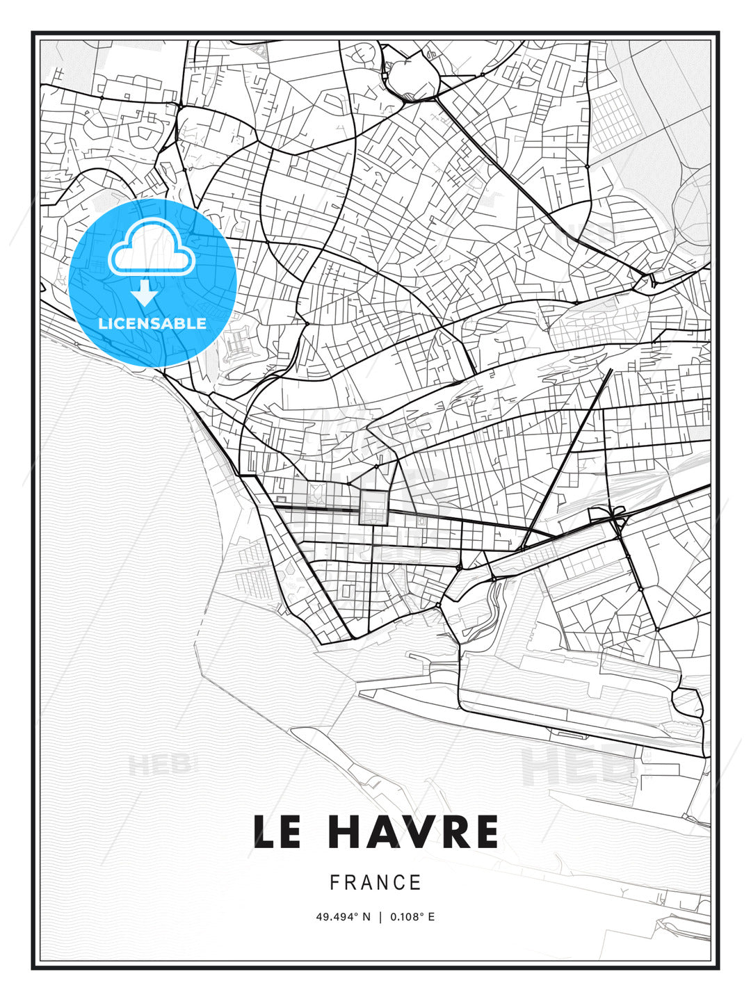Le Havre, France, Modern Map Print Template in Various Formats - HEBSTREITS