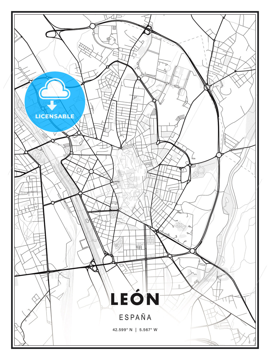 León, Spain, Modern Map Print Template in Various Formats - HEBSTREITS