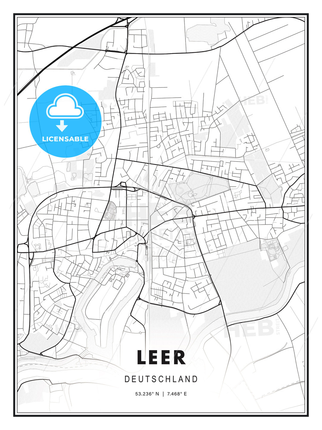 Leer, Germany, Modern Map Print Template in Various Formats - HEBSTREITS