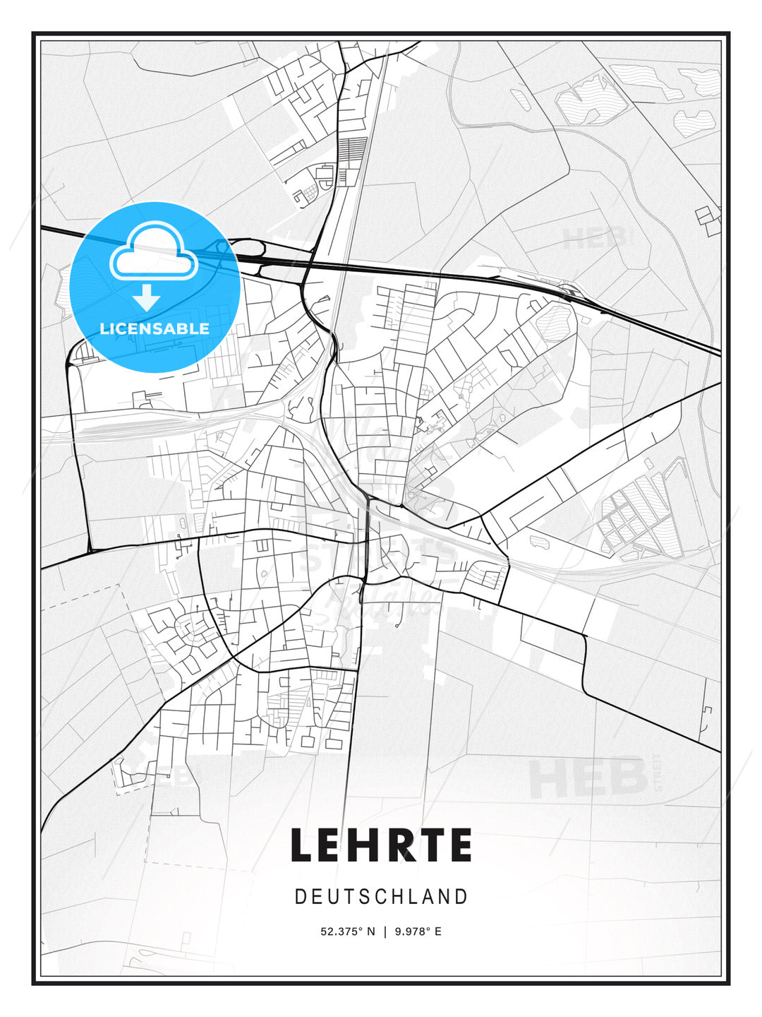 Lehrte, Germany, Modern Map Print Template in Various Formats - HEBSTREITS