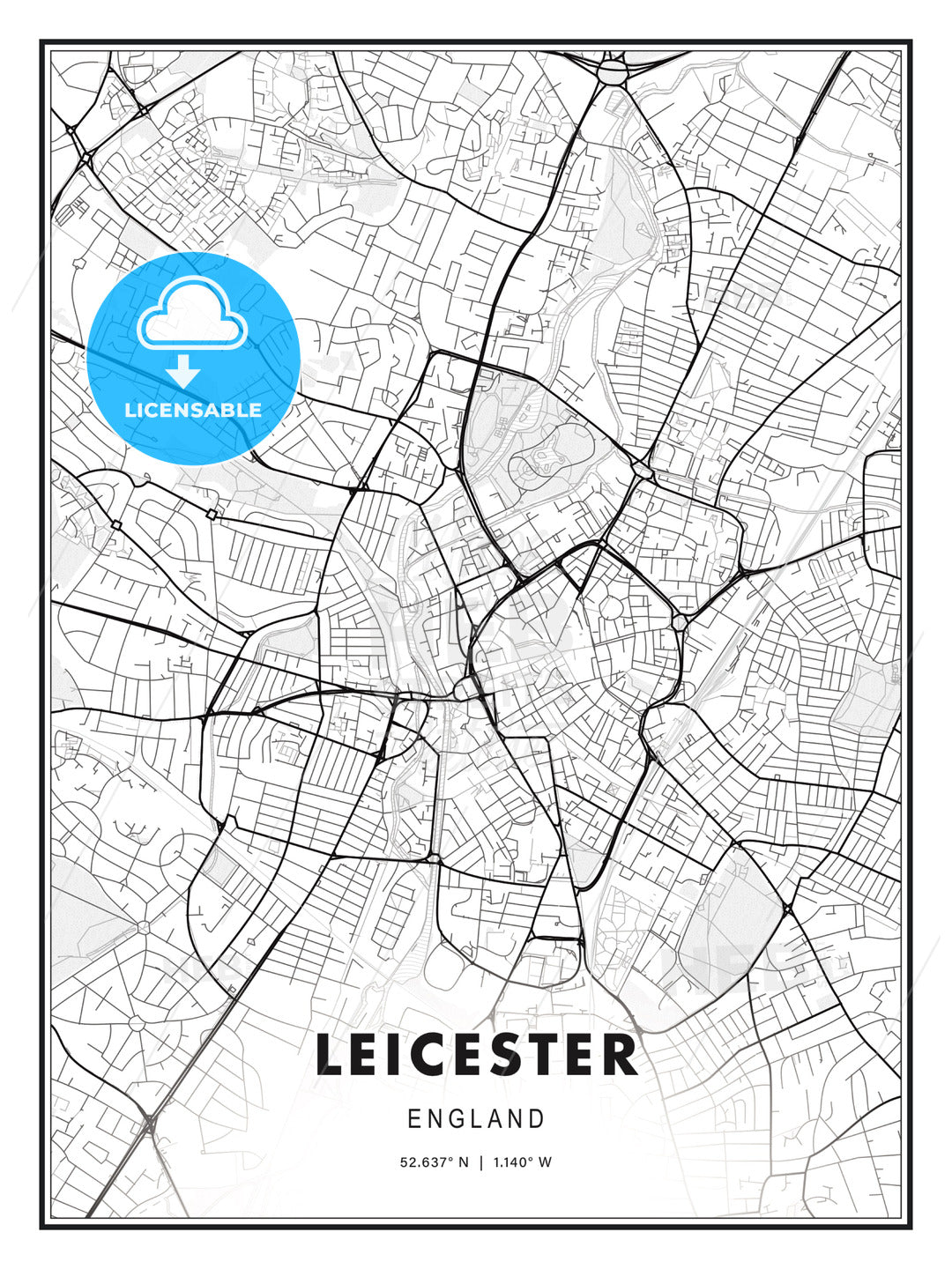 Leicester, England, Modern Map Print Template in Various Formats ...