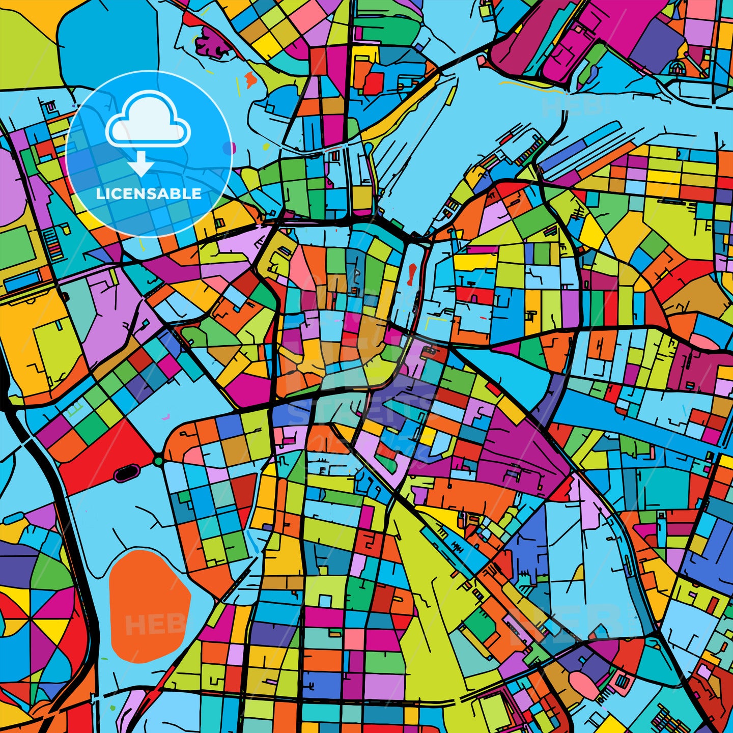 Leipzig, Germany Colorful Vector Map On Black – HEBSTREITS