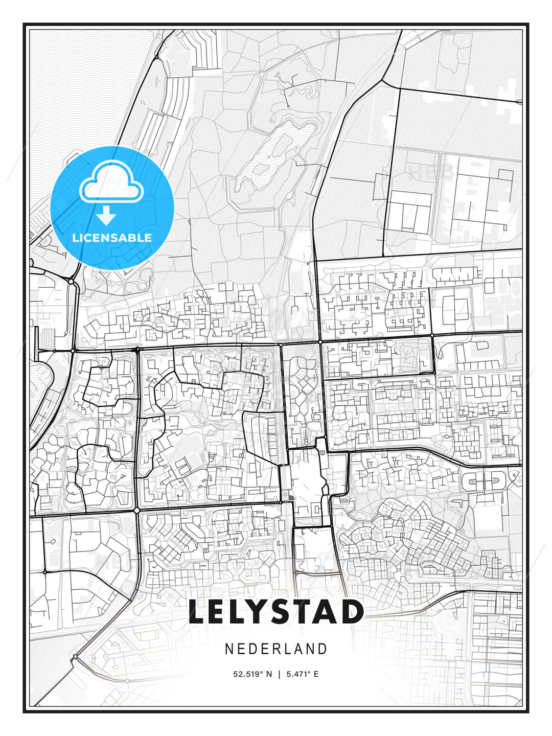 Lelystad, Netherlands, Modern Map Print Template in Various Formats ...