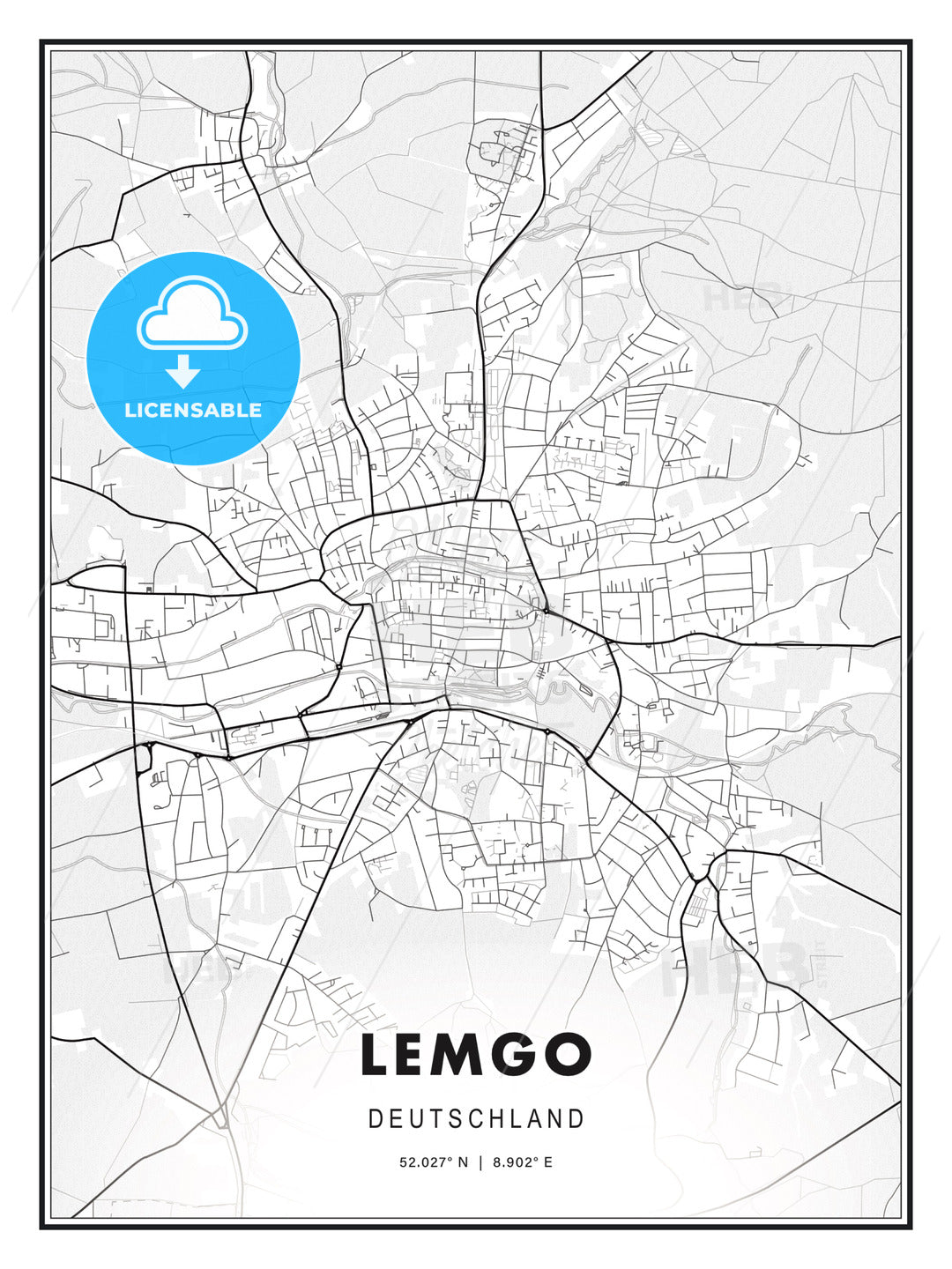 Lemgo, Germany, Modern Map Print Template in Various Formats - HEBSTREITS
