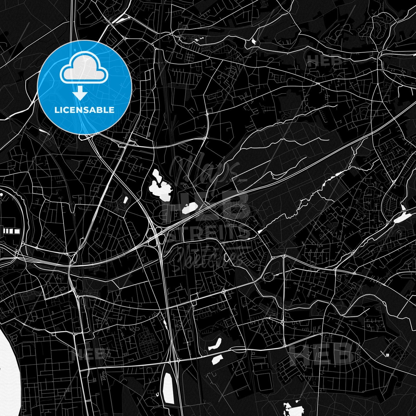 Leverkusen, Germany Pdf Vector Map Black And White – HEBSTREITS