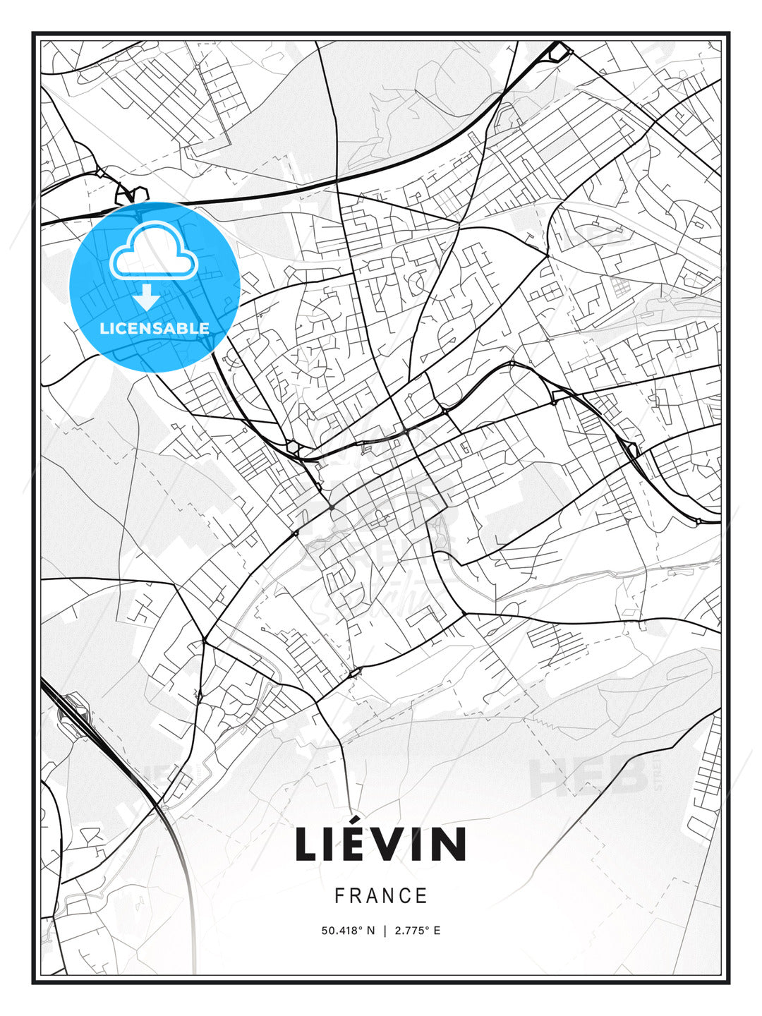 Liévin, France, Modern Map Print Template in Various Formats - HEBSTREITS