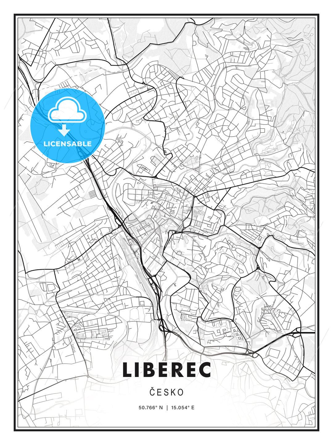 Liberec, Czechia, Modern Map Print Template in Various Formats - HEBSTREITS