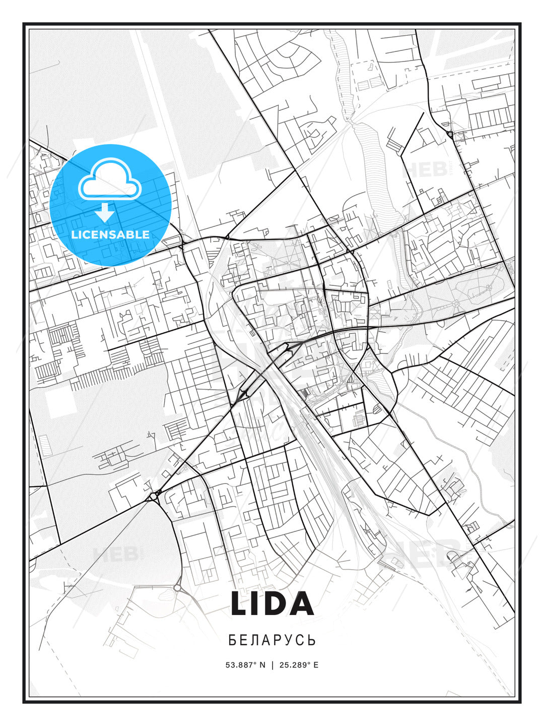 Lida, Belarus, Modern Map Print Template in Various Formats - HEBSTREITS