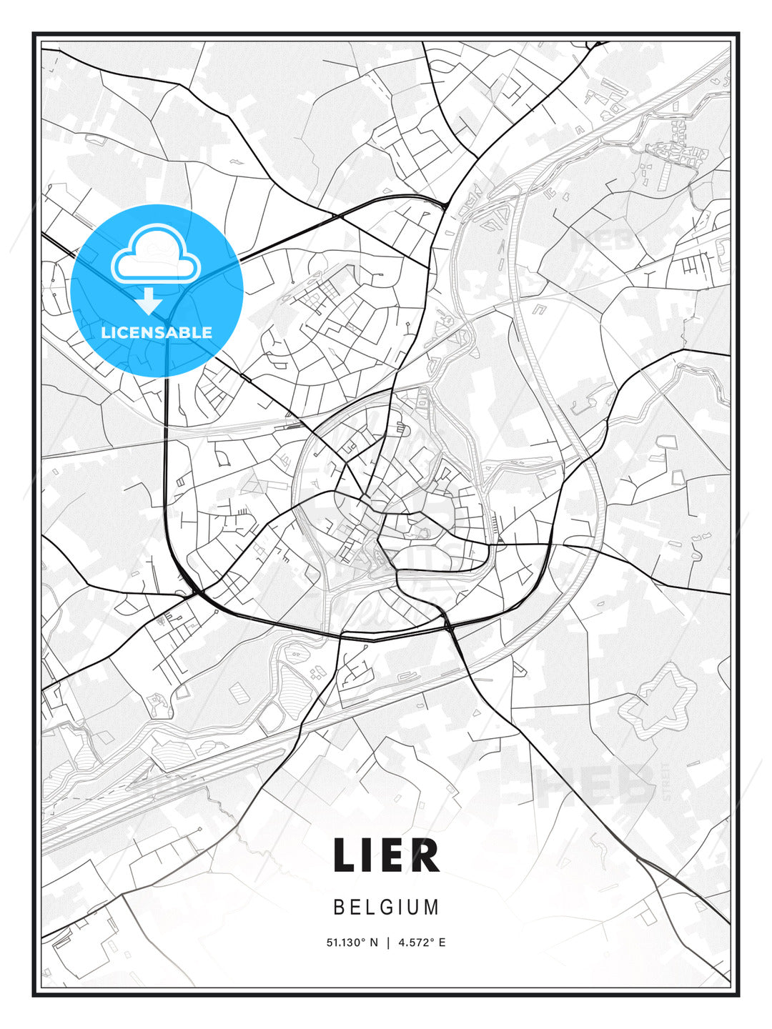 Lier, Belgium, Modern Map Print Template in Various Formats - HEBSTREITS