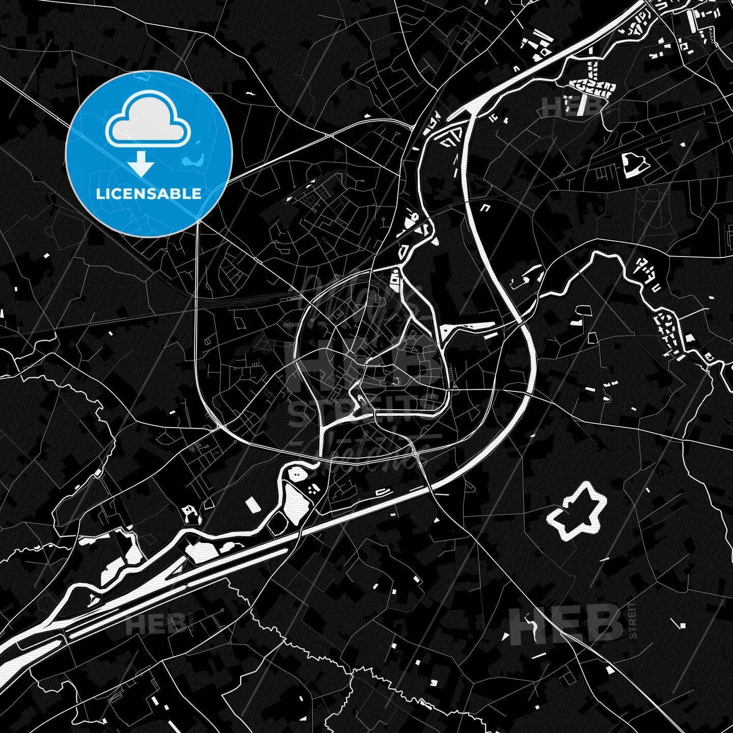 Lier, Belgium PDF vector map black and white - HEBSTREITS