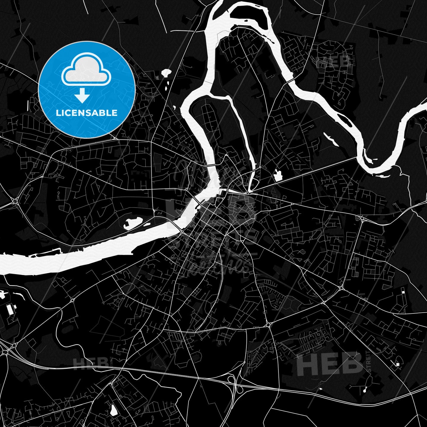 Limerick, Ireland PDF vector map black and white - HEBSTREITS