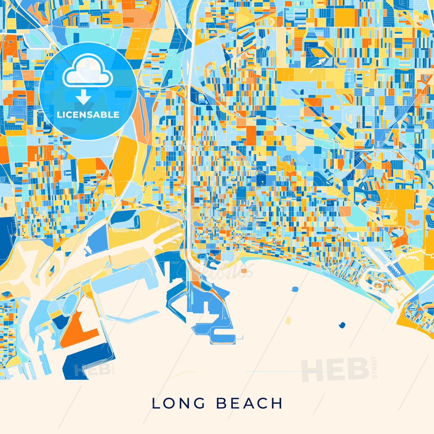 Long Beach colorful map poster template - HEBSTREITS