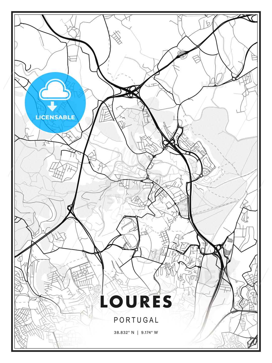 Loures, Portugal, Modern Map Print Template in Various Formats - HEBSTREITS