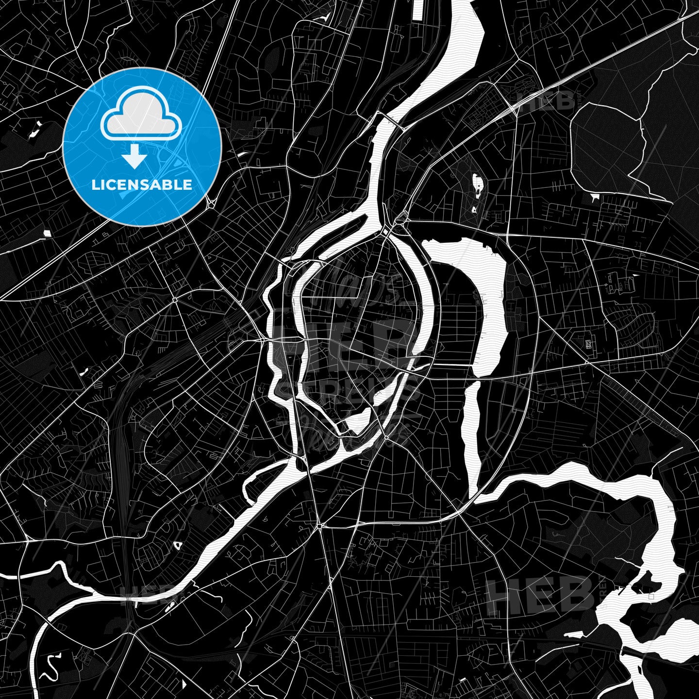 Lubeck, Germany PDF vector map black and white - HEBSTREITS