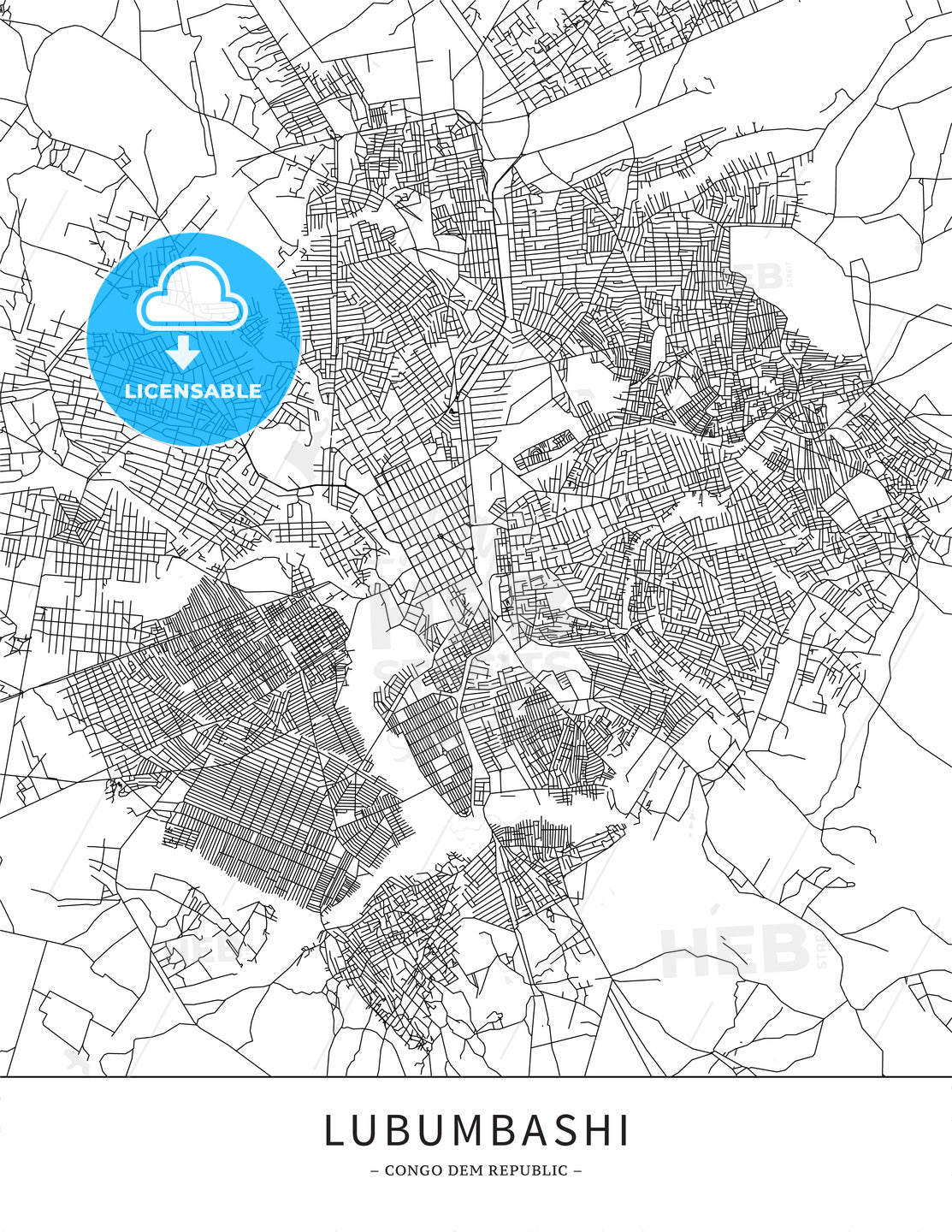 Lubumbashi, Congo Dem Republic, Map poster borderless print template ...