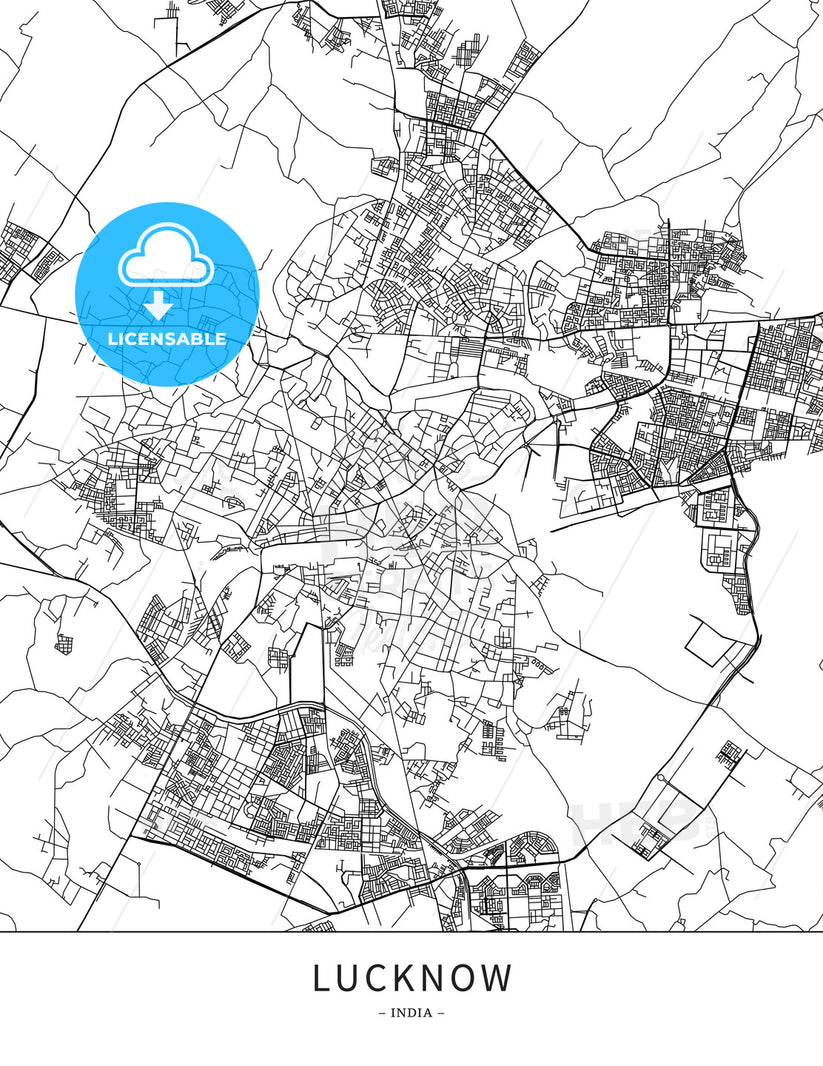 Lucknow, India, Map poster borderless print template - HEBSTREITS