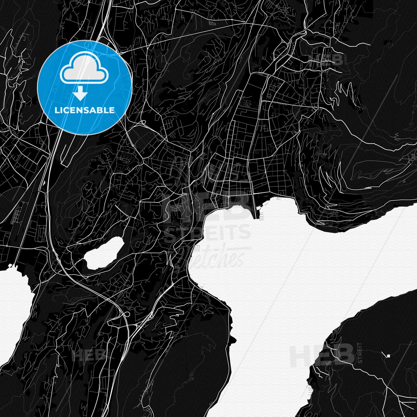 Lugano, Switzerland Pdf Vector Map Black And White – HEBSTREITS