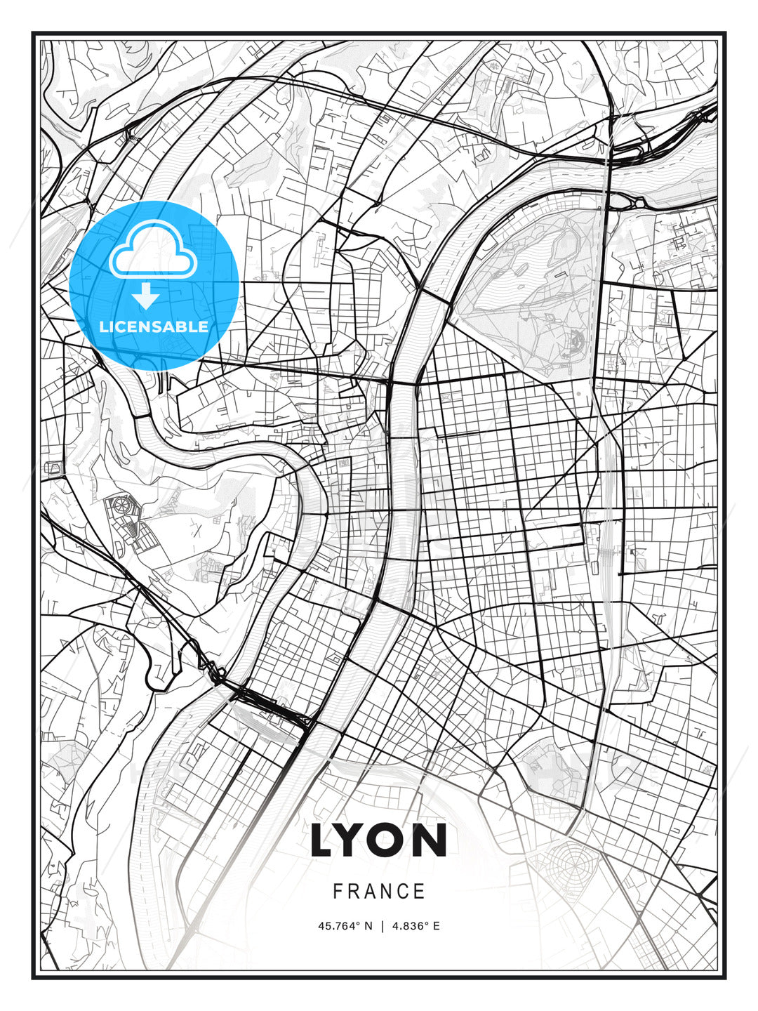 Lyon, France, Modern Map Print Template in Various Formats - HEBSTREITS