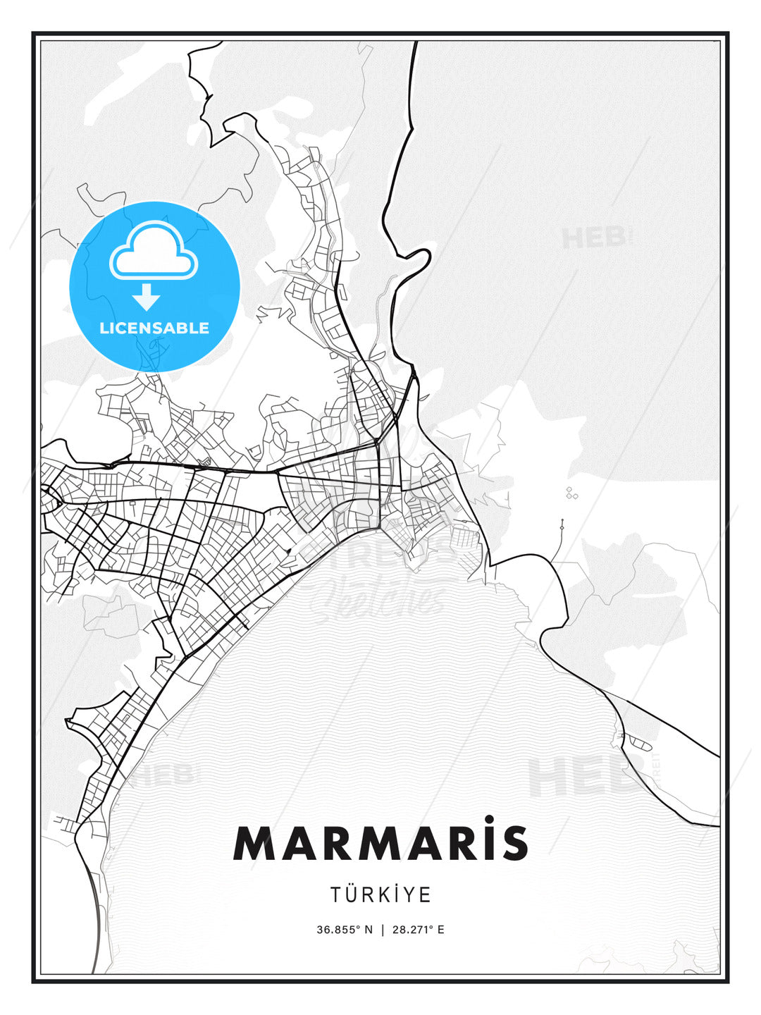 MARMARİS / Marmaris, Turkey, Modern Map Print Template in Various Formats - HEBSTREITS