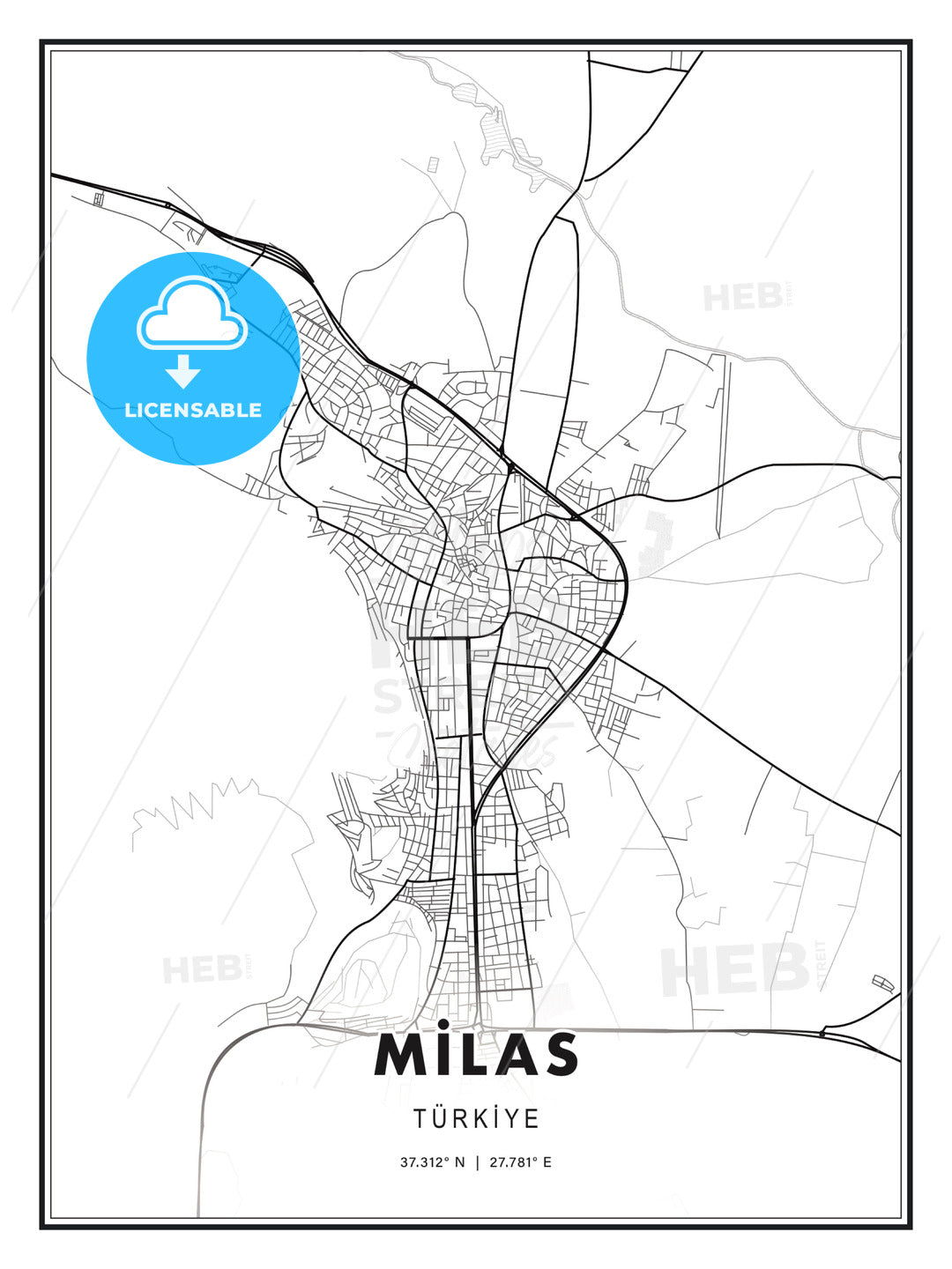 MİLAS / Milas, Turkey, Modern Map Print Template in Various Formats ...