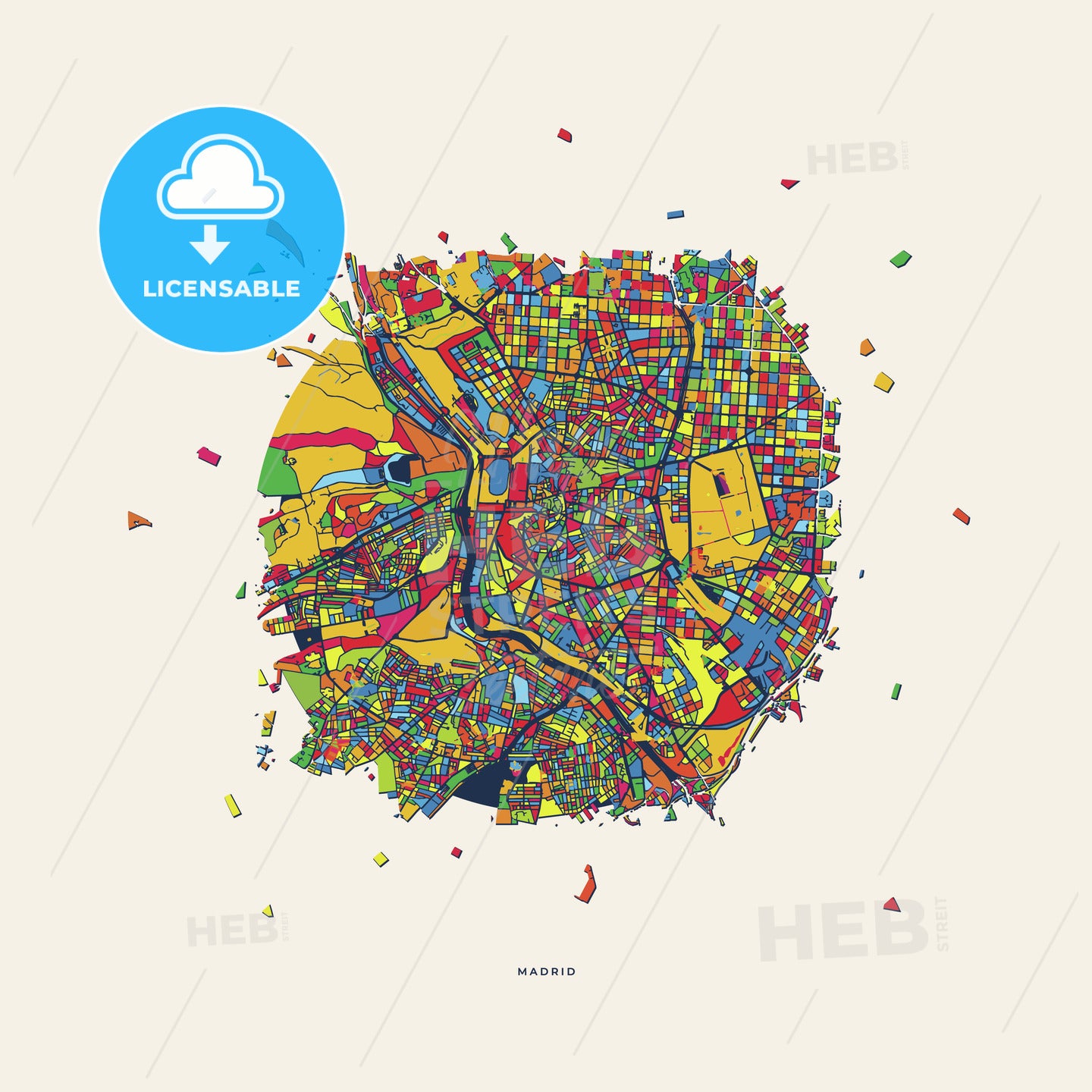 Madrid Spain Colorful Confetti Map – HEBSTREITS